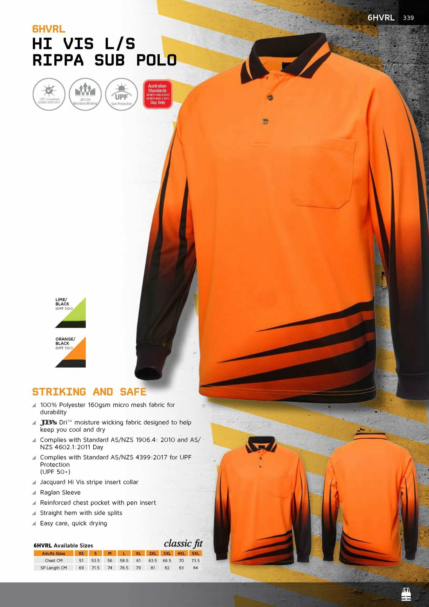 JB’s HI VIS L/S RIPPA SUB POLO - Ballarat Embroidery Team & Workwear